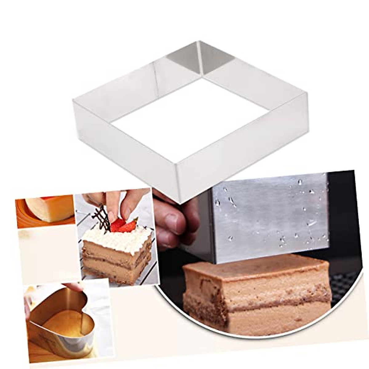 Abaodam 2pcs round silicone molds mini funnels square cupcake pans suit mini cake pans baking tools Stainless Steel Cake cookie mousse bakeware pancakes cake mold appetizer box