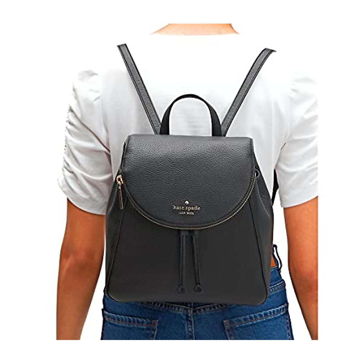 KATE SPADE LEILA MEDIUM FLAP BACKPACK TOTE BAG BLACK SOFT LEATHER