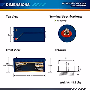 ExpertPower 12V 200Ah PRO Lithium LiFePO4 Deep Cycle Rechargeable Battery | Bluetooth & Self Heating | 7000 Life Cycles & 10-Year Lifetime | Perfect for RV, Solar, Marine, Overland, Off-Grid