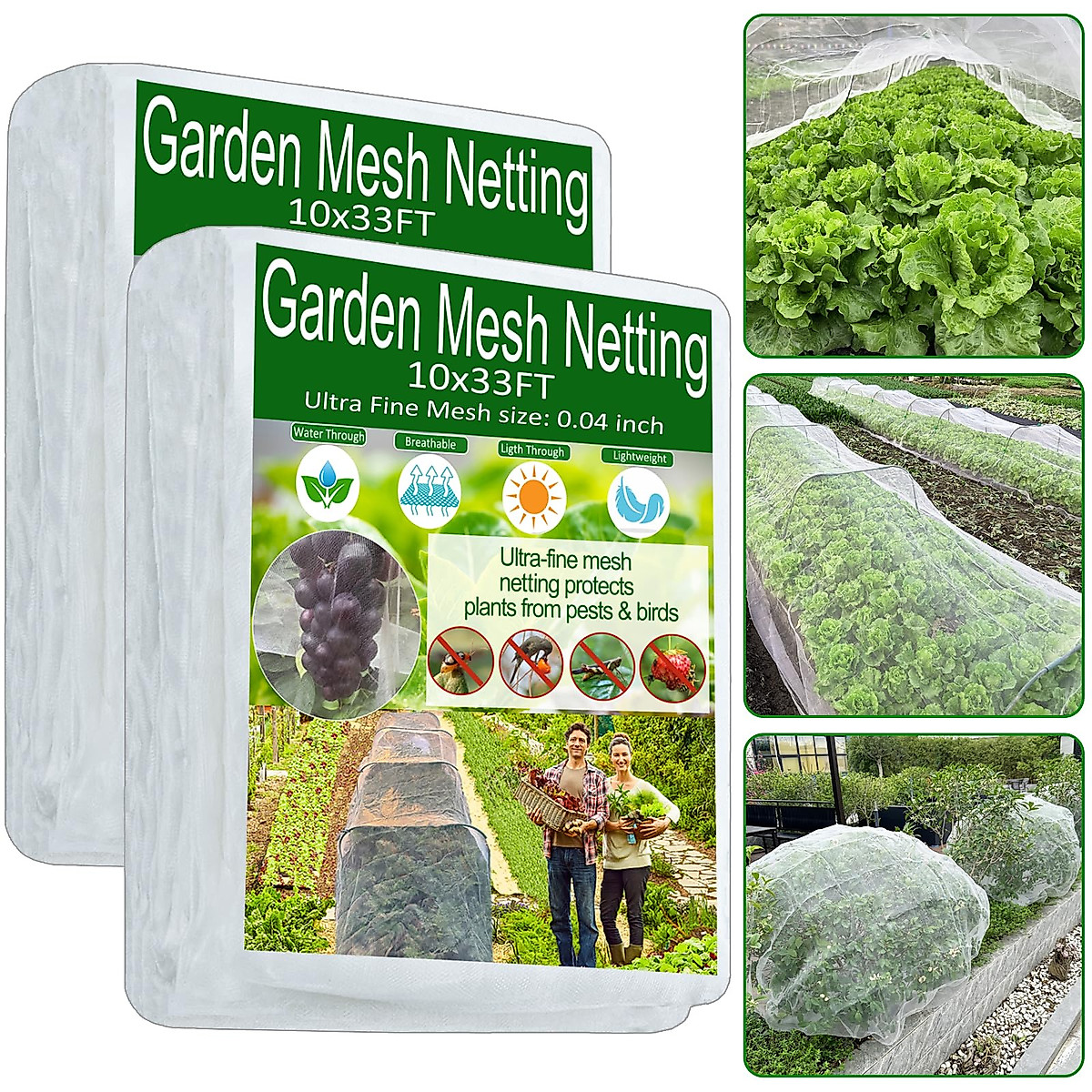 2 Pack Garden Netting - 10x33Ft,Ultra Fine Mesh Netting,Raised Bed Plant Covers Netting Barrier Net Protect Fruit Flower Vegetables Crops from Tiny Pests Insect Birds Deer Squirrels