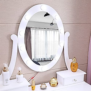 Outvita Makeup Vanity Set with 10 LED Bulbs, 5 Drawers Dressing Table with Rotating Lighted Mirror and Cushioned Stool,Bedroom Vanities Set White