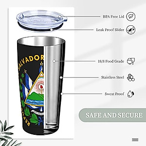VKKOEWL El Salvador Flag Stainless Steel Insulated Tumbler 20 Oz Travel Water Bottle Coffee Mug Drink Cup With Lid Straw
