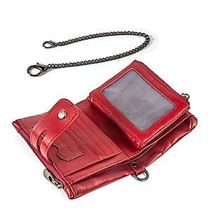 Small Wallet for Women, Rfid Blocking Leather Bifold Zipper Pocket Card Holder Western Vintage Clutch with Chain