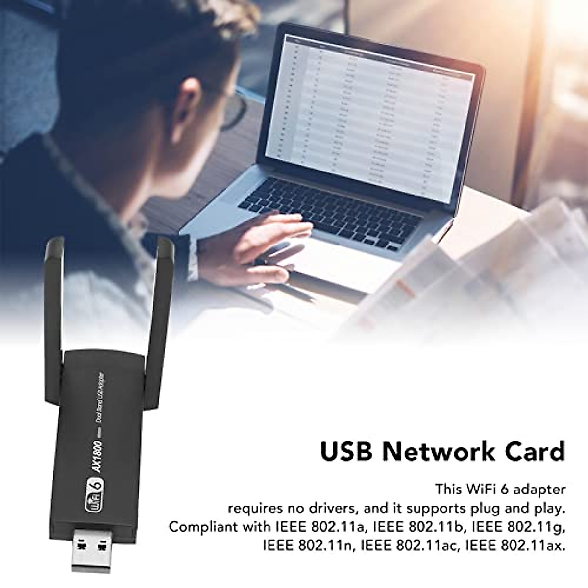 Asixxsix USB WiFi 6 Adapter, USB 3.0 WiFi Dongle Dual Band 5Ghz/2.4Ghz igh Gain Dual Antennas Wireless Network Adapter Plug and Play USB Network Card for PC Desktop Laptop Windows 7/10/11