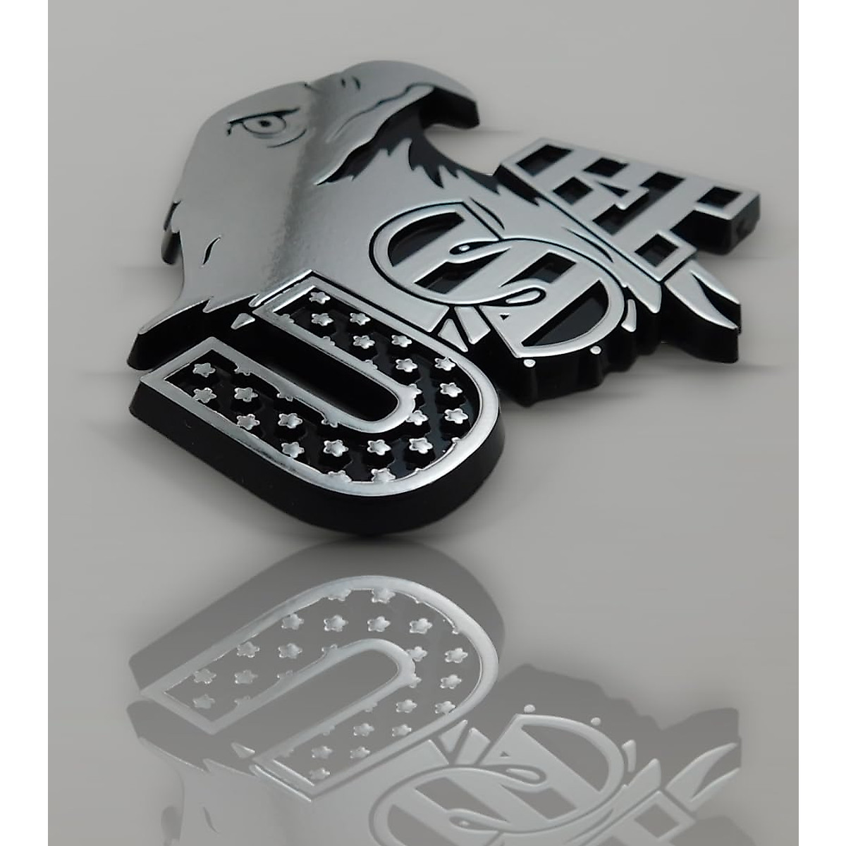 USA American Eagle Flag Black with Chrome Eagle Plastic car Emblem Decal 3"