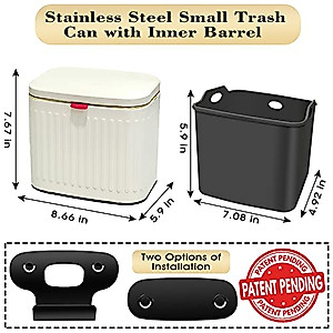 Kitchen Compost Bin Trash Can with Lid, Detachable Stainless Steel Small Trash Can Compost Bin Countertop, Wall-Mount Kitchen Trash Bin for Cabinet, Under Sink, Bathroom (1.05 Gallon, 4L Ivory White)