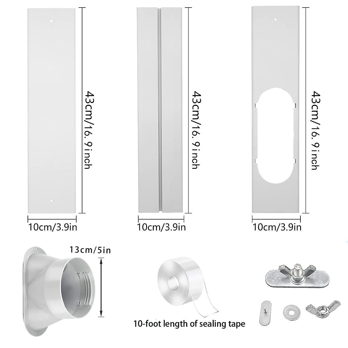 Portable AC Window Kit with 5.1” Exhaust Hose for Sliding Window, Adjustable Air Conditioner Window Vent Kit for Ducting AC Seal Panel for Horizontal&Vertical Window