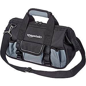 Amazon Basics Durable Wear-Resistant Base, Tool Small Standard Bag with Strap, 12 Inch, Black & Gray