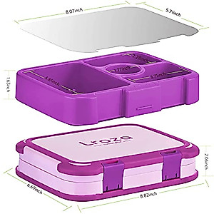 LROZA Leakproof Kids Lunch Box | 4-Compartment Bento Box for Kids | BPA-Free | School Lunch Container for Boys Girls | Children Travel On-the-Go Meal and Snack Packing Containers (PURPLE)