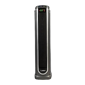 Lasko Oscillating Ceramic Tower Space Heater with Logic Center Digital Remote Control, Adjustable Thermostat, Timer, 2 Heat Settings, Overheat Protection, 29 Inches, Gray, 5572
