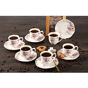 GuangYang （Tiny Size）Fine Porcelain Mini Espresso Turkish Cups and Saucers Set, 2 Ounces or 80cc,in Gift Box