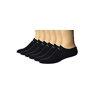 NIKE Dri-Fit Training Everyday Cotton Cushioned No Show Socks 6 PAIR Black with White Signature Swoosh Logo) LARGE 8-12