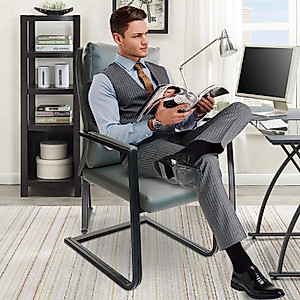 CLATINA Big Tall Office Guest Chair Upholstered Leather Comfortable Reception Chairs with Bonded Padded Arm Rest Sled Base for Conference Waiting Room Home Gray Set of 4