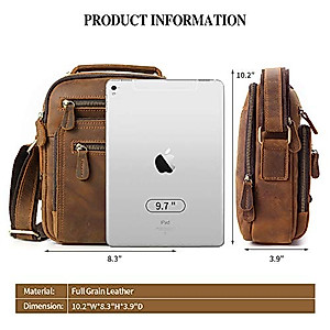 Ringsun Small Leather Travel Bag Zipper Crossbody Shoulder Bag Messenger Bag Mens Purse Bag, Leather Man Purse