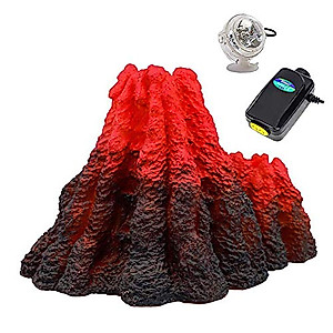 S-Lifeeling Tank Decoration Volcano Ornament Lava Explosion Look Aquarium Decorations with Multi-Color LED Spotlight for Fish Tank (L)