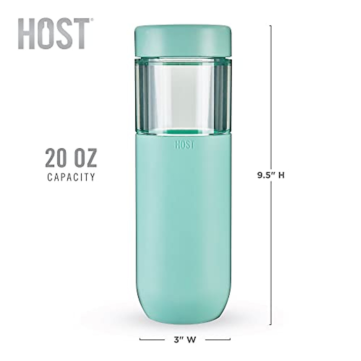 HOST Freeze Double Walled Insulated Water Bottle Freezer Tumbler with Active Cooling Gel Stainless Steel Lid and Silicone Grip, Set of 1 20 Oz Plastic Bottle, Mint