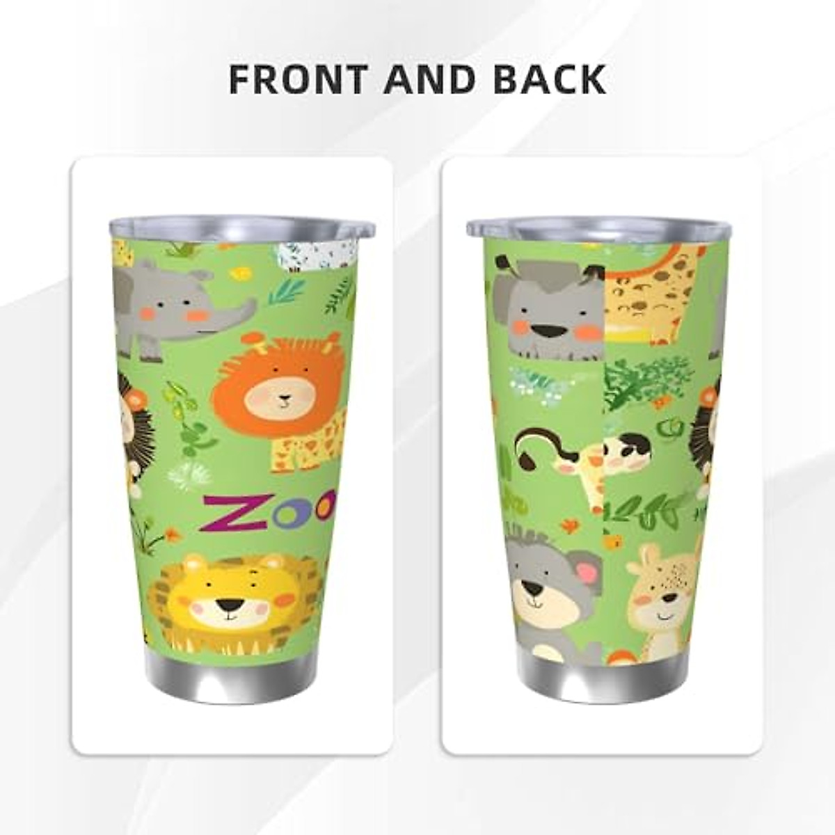 AYCZN Zoo 20 OZ Tumbler Stainless Steel Travel Coffee Mug, Lion Tiger Insulated Water Bottle with Lid and 2 StrawsLeakproof Thermal Cup