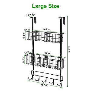 SMARTAKE Shower Caddy Over The Door, Bathroom Shelf with 10 Hooks, Fast-Draining Over Door Bathroom Organizer, Hanging Storage Rustproof for Dorm, Toilet, Bath and Kitchen (Black)