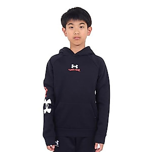 Under Armour boys Rival Fleece Graphic Hoodie, (001) Black/Beta/White, Large
