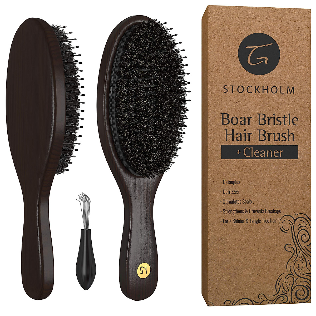 Hair Brush for Men and Women - Premium Boar Hairbrush with Detangling Nylon Pins for Optimally Getting Natural Oils Throughout All Hairs and Stimulating Scalp for Soft Hair - Stylist Recommend