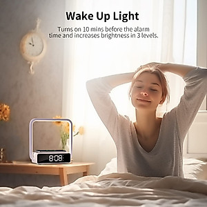 Guidea Alarm Clock Lamp, Wake-Up Light with Sunrise Simulation, Bedside Lamp with Clock, Table Lamp with Wireless Charger, Touch LED Night Light