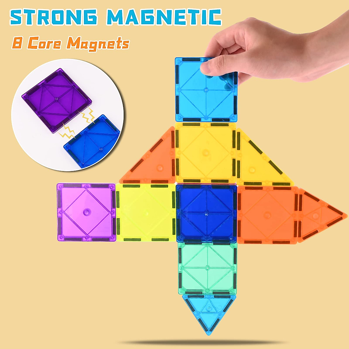 DAILYMAGIC Magnetic Tiles, 120 PCS Kid Magnet Building Toy, 3D Magnetic Block Set with STEM Preschool Education, Excellent for Boys Girls Toddlers