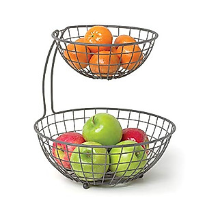 Spectrum Diversified Grid Arched 2-Tier Basket Server Bowls for Storage Organization and Display of Produce Vegetables and Fruit, Industrial Gray, Medium