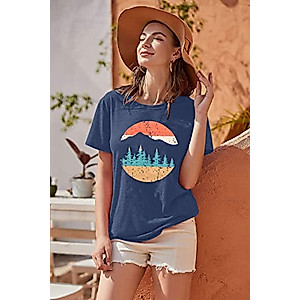 Adventure T-Shirt Women Mountain Hiking Workout T Shirt Casual Outdoor Athletic Short Sleeve Tee Tops Blue