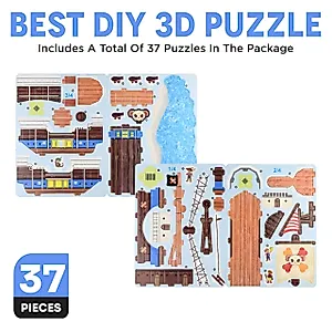 Toysical 3D Puzzle Set Q Pirate Ship DIY Sailing Boat Model Kits & Toys for Kids Gifts for Birthday, Christmas & New Year Building Hobbies, Crafts & Projects, 3D Puzzles for Kids Ages 8-10