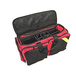 LINE2design EMS Oxygen Bag - Deluxe Medical Oxygen Bag Portable O2 Bag Supply Ambulance Gear Bags - Fully Padded Bag with Yellow Reflective Trim & Shoulder Strap EMS Supplies - Red