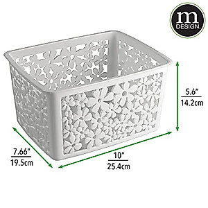 mDesign Plastic Bathroom Storage Basket Bin for Organizing Hand Soaps, Body Wash, Shampoos, Lotion, Conditioners, Hand Towels, Hair Accessories, Body Spray - Large, Floral Design, 6 Pack, Light Gray