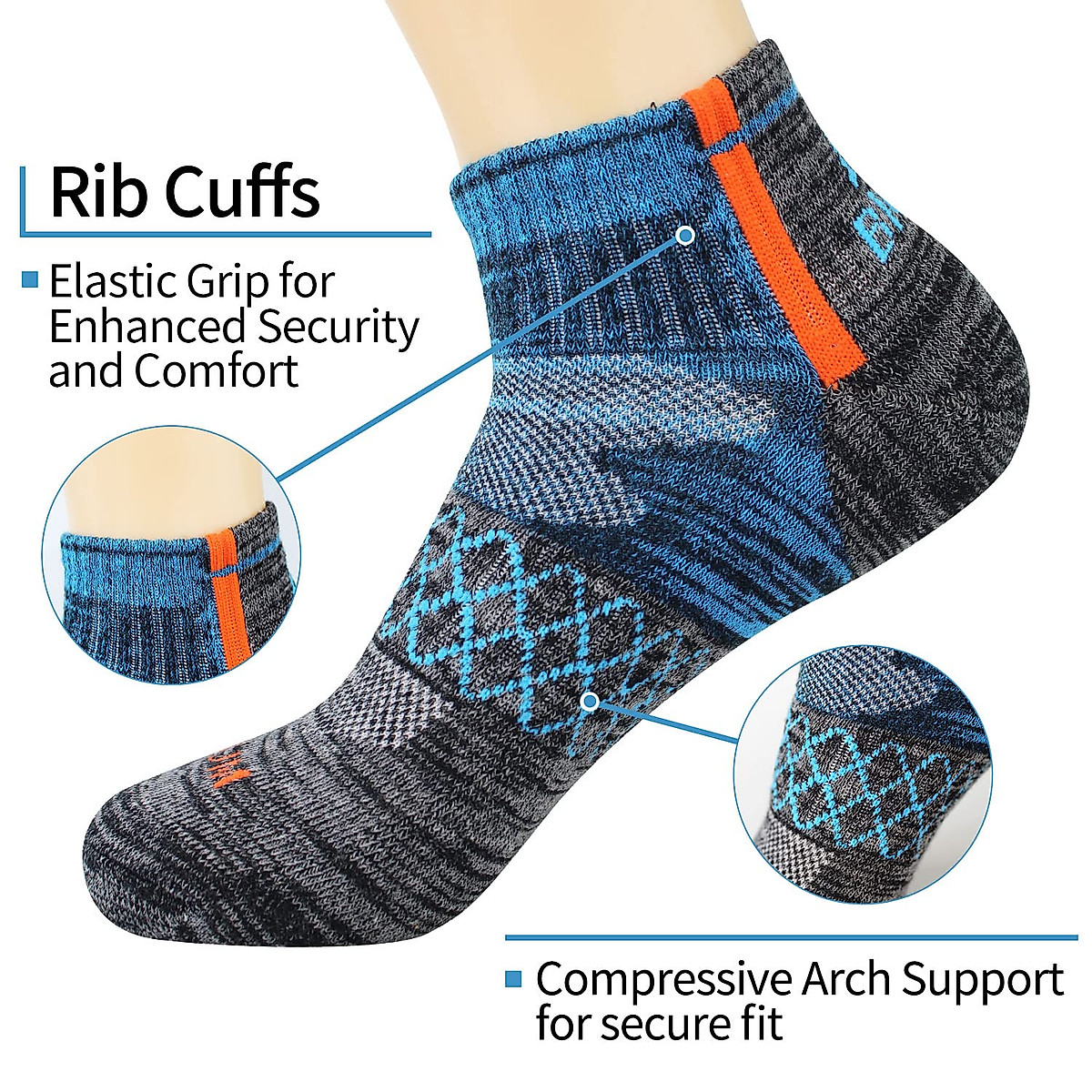 BIOAUM Men's Atheltic Socks Size 10-13 - 6 Pairs Cotton Quarter Socks for Running