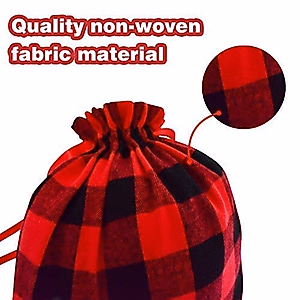 Halatool 8 Pack Red Buffalo Plaid Christmas Bags with Ribbon Durable Drawstring Bag Storage Sack for Xmas Tree Accessories Candy Presents Wrapping Supplies
