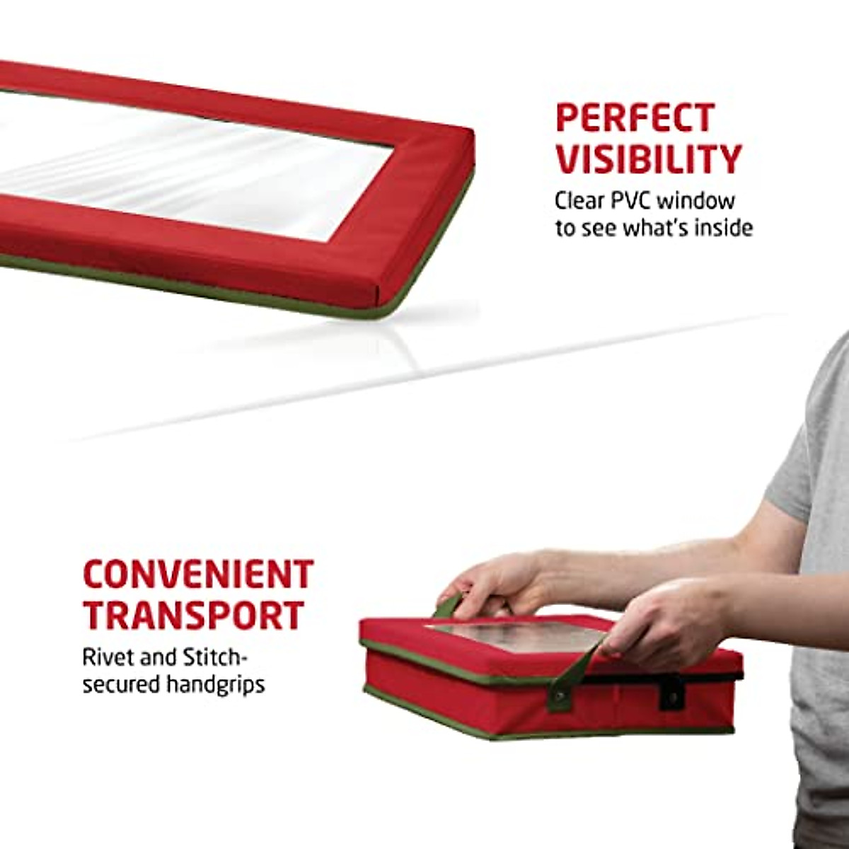 Zober Holiday Dinnerware Storage Box With Dividers, Flatware Container Comes With Two Handles And Clear PVC Window For Easy Visibility, Constructed Cutlery Storage Box With Lid For Safe Dishes Storing