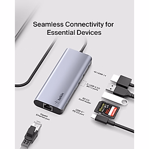 Belkin USB C Hub, 6-in-1 MultiPort Adapter Dock with 4K HDMI, USB-C 100W PD Pass-Through Charging, 2 x USB A, Gigabit Ethernet Ports and SD Slot for MacBook Pro, Air, iPad Pro, XPS and More