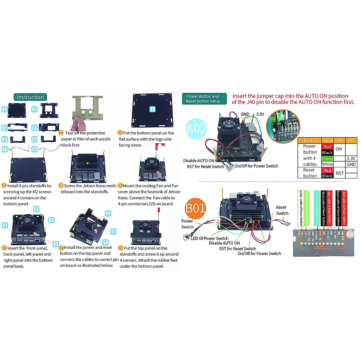 Makeronics Acrylic Case/Enclosure (Clear Transparent) for Jetson Nano with Camera Case for B01 and A02 | Power & Reset Control Switch | Cooling Fan | Assembly Instruction Included