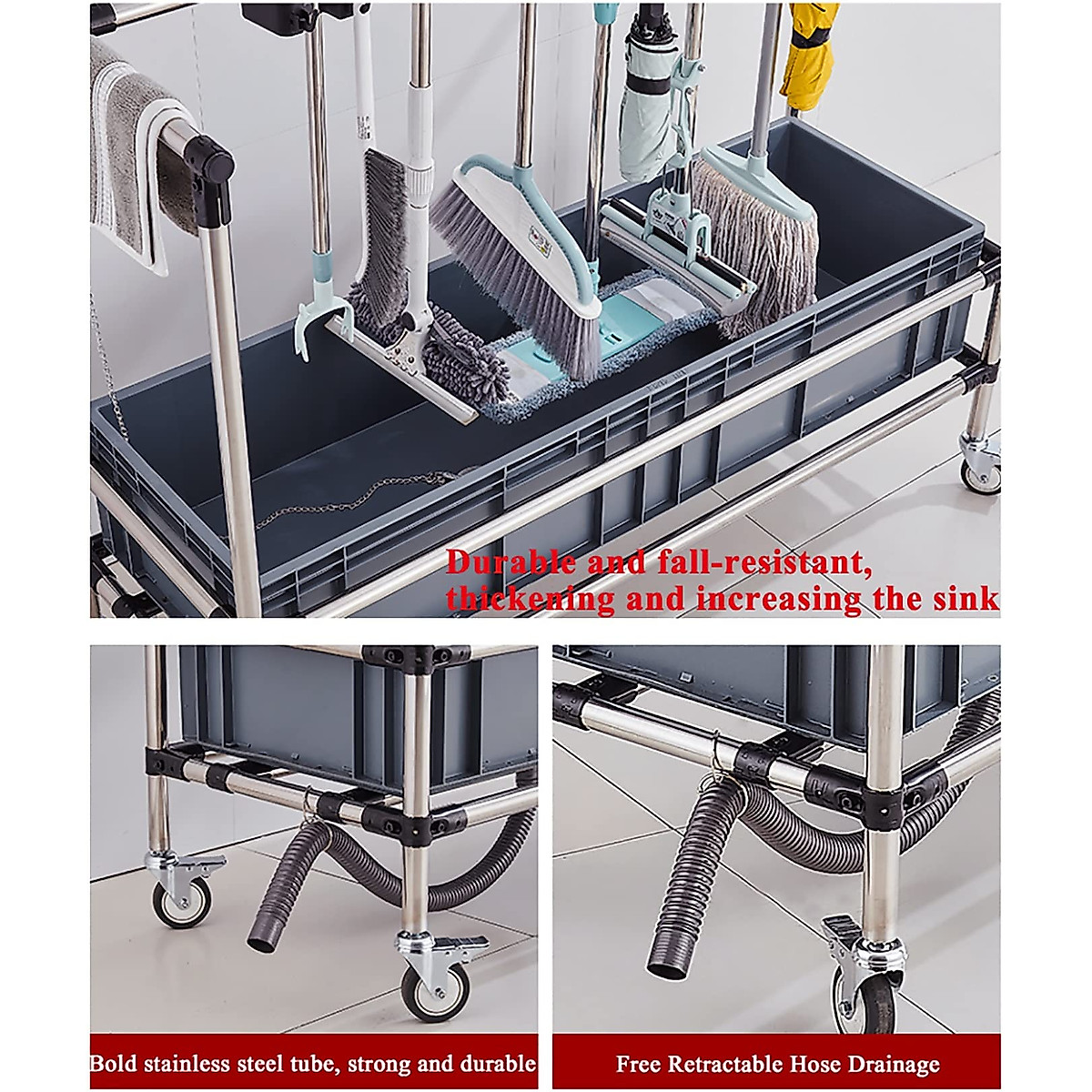 Mop Storage Racks Cleaning Tool Tower Mop Holder Umbrella Stand,Broom and Mop Holder Put Wet Mops Movable Commercial Mop Rack,for Garden Garage Schools, Hospitals, Factories, Hotels,Property Compa