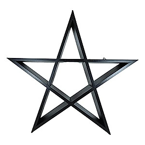 Ebros Light Duty Black Sacred Pentagram Pentacle Star Wall Hanging Floating MDF Wood Shelf 15" Tall 15" Wide Occult Wiccan Triple Goddess Home Office Room Accent