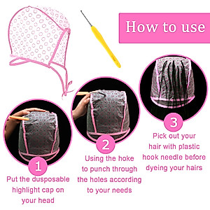 Waydress 6 Pieces Highlight Hair Cap Salon Hair Coloring Highlighting Dye Tipping Cap Frosting Caps with 4 Pieces Highlighting Needles Crochet Hooks for Dyeing Hairdressing Tool(Purple/Blue/Pink)