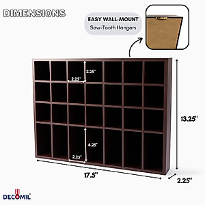 DECOMIL Shot Glass Display Case for Wall & Free Standing, Shot Glass Holder for Tall Shot Glasses/Shooter Display, for 28 Glass, Solid Wood, Shot Glass Display Rack Without Door