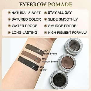 VERONNI Eyebrow Cream,Eyebrow Color Long Lasting Waterproof Eyebrow Pomade Gel,Eyebrows Enhancers Smooth Eye Brow Makeup 0.75oz（#01 Dark Brown)）