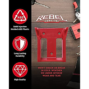 RebelToolCo Battery Holder Wall Mount (6 Pack) Battery Holder Mounts. Compatible with M18 Milwaukee Cordless Batteries. Tool Holder Storage Organizer for Battery, Accessories, & Tool Organization.