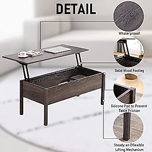 Lift Top Coffee Table with Hidden Storage Compartment,41 Inch Large Coffee Tables,Modern Wooden Lift Tabletop Center Table Living Room,Office, Reception, Light Grey Wood Grain