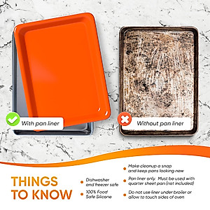 Fitted full coverage silicone pan liner - turn any quarter sheet pan a nonstick baking sheet (2 pack)