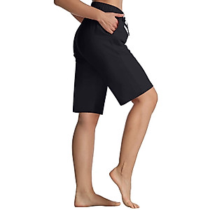 ChinFun Women's Yoga Bermuda Shorts Athletic Lounge Cotton Sweat Shorts 10" Long Shorts Workout Running Shorts Black L