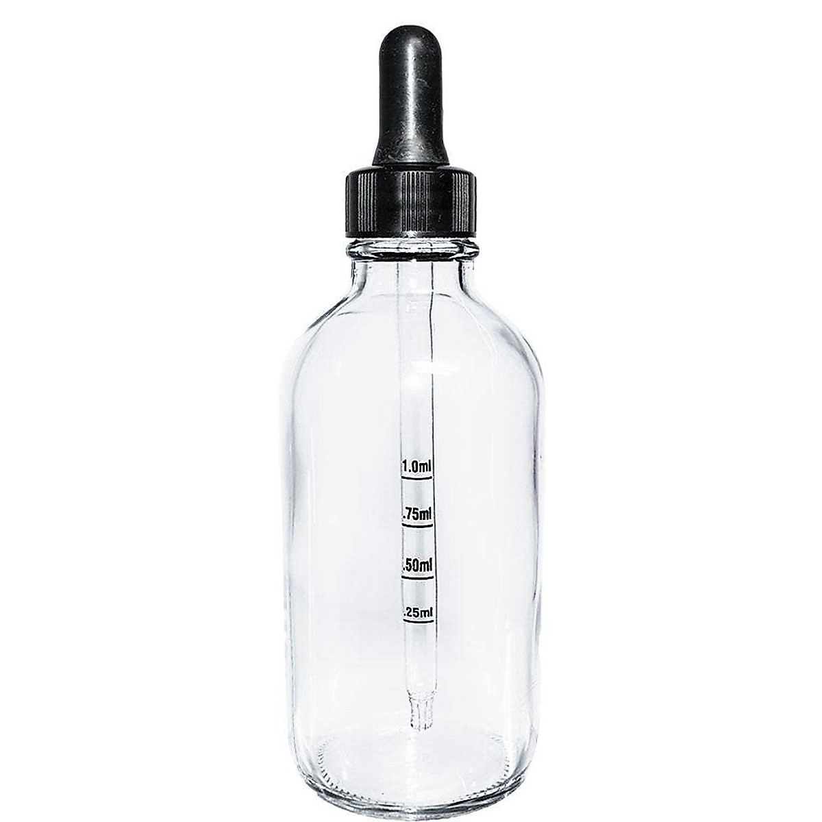 (Pack of 24) 4 oz. Clear Boston Round with Nitrile Rubber Black Graduated Glass Dropper