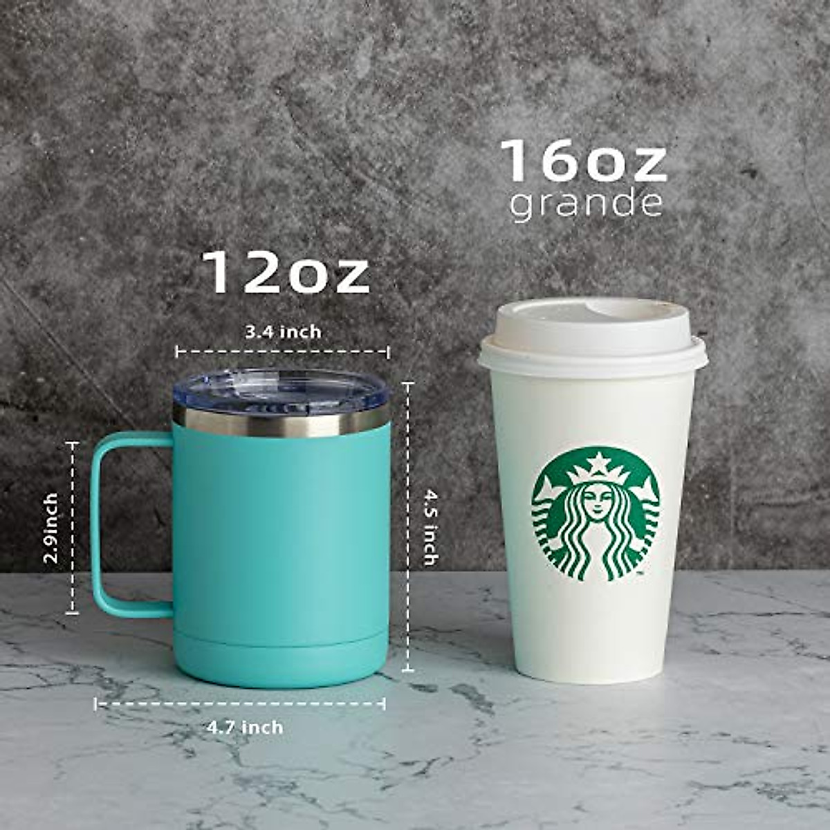 MEWAY 12oz Coffee Mug With Handle and Sliding Lid,Stainless Steel Travel Tumbler Cup with Handle,Double Wall Vacuum Insulated Camping Cup for Hot & Cold Drinks Tea (Light Green,Set of 1