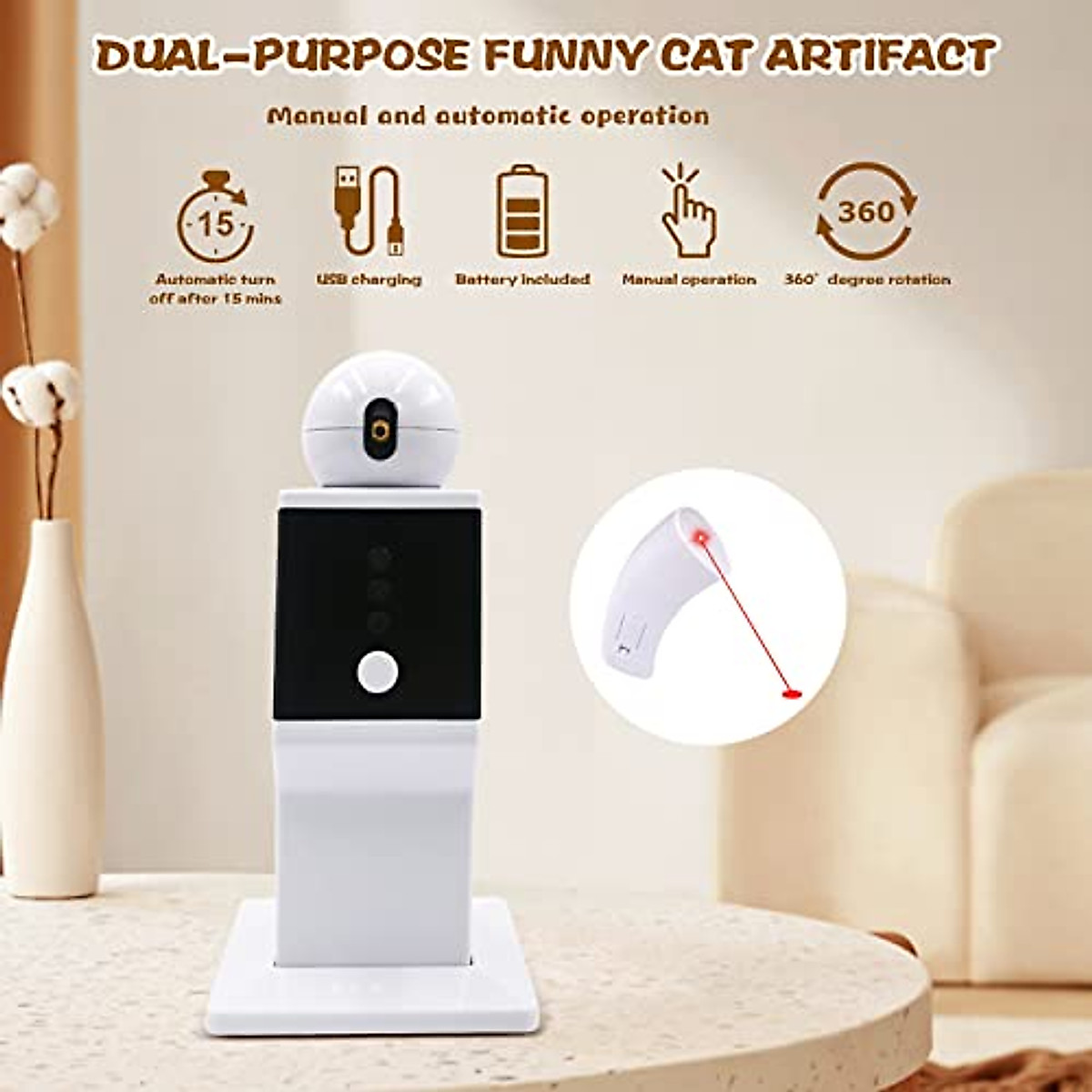 PKNOVEL Automatic Cat Toy Interactive Cat Toys- Rechargeable Random Move Interactive Glowing Cat Toy, Interactive Cat Toy for Indoor Kitten/Dog/Puppy, Handle Control Cat Red Dot Exercise Toy