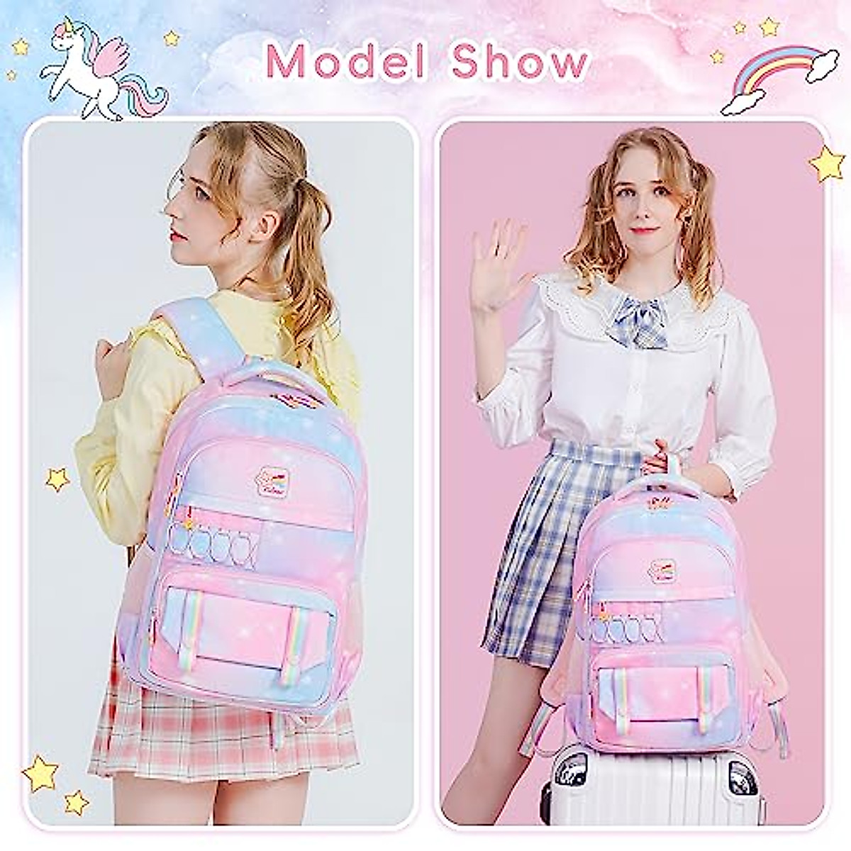 KIDNUO Girls Backpack 15.6 Inch Laptop School Bag Cute Kids Kindergarten Elementary Backpacks Middle Schoolbag Large Bookbags for Women Teens Students Anti Theft Travel Daypack (Pink)