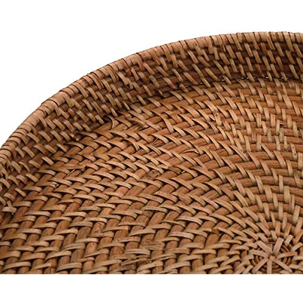 16.9 inch Rattan Tray, Round Wicker Tray with Cut-Out Handles, Woven Serving Tray for Dining/Coffee Table